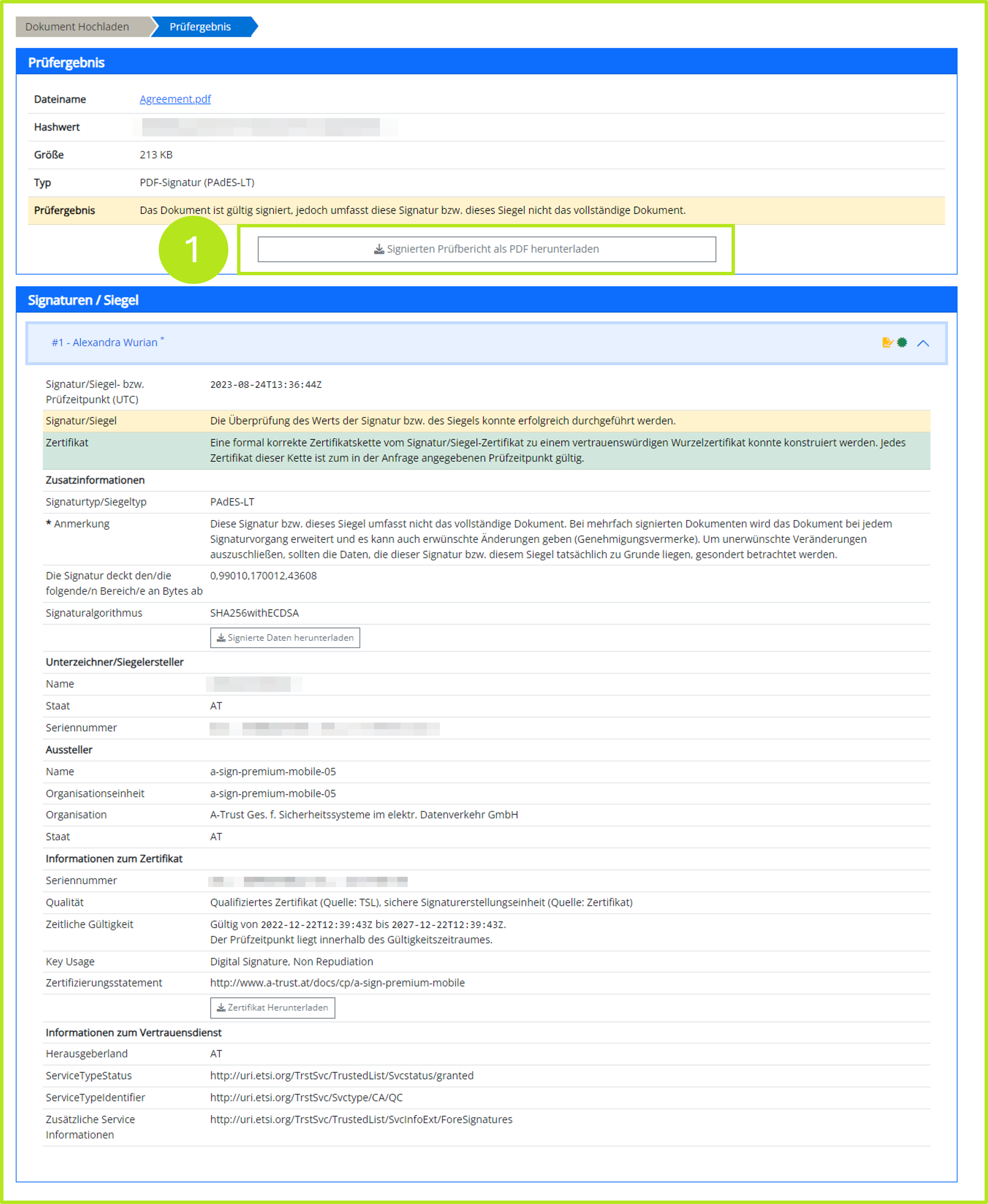 Wie können Dokumente und deren eIDAS Signatur überprüft werden?